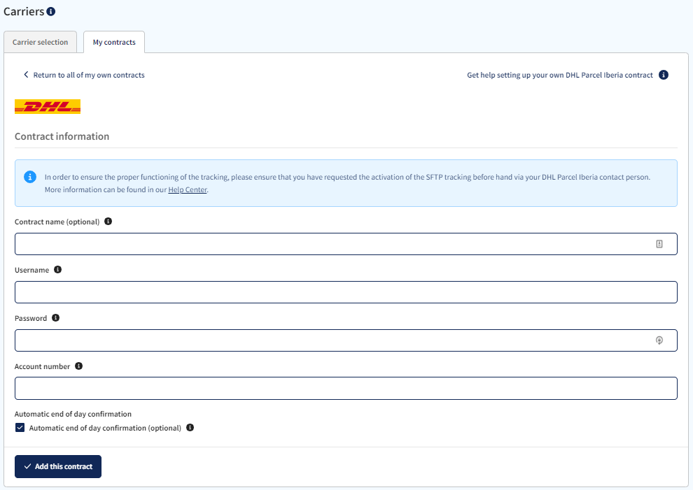 DHL Parcel Iberia contract activation – Sendcloud Help Center